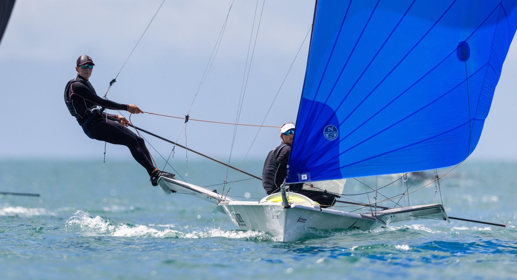 49er FX stars go race-for-race on thrilling first day | Yachting New ...